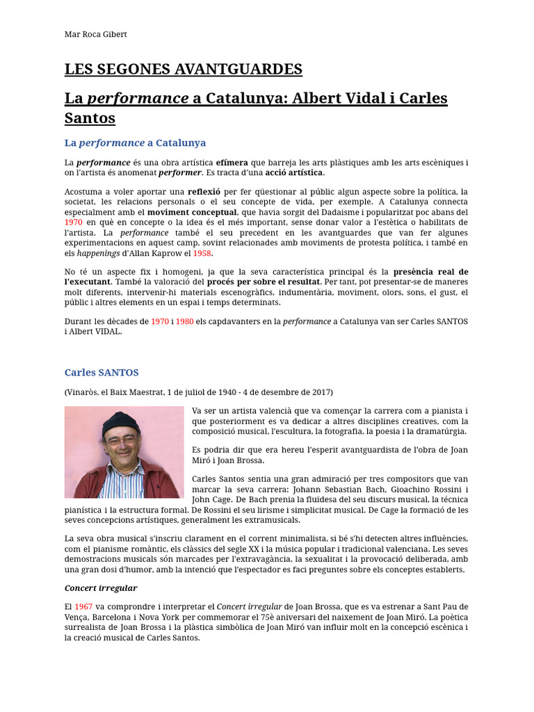 Albert Vidal I Carles Santos Document - Mar Roca | PDF