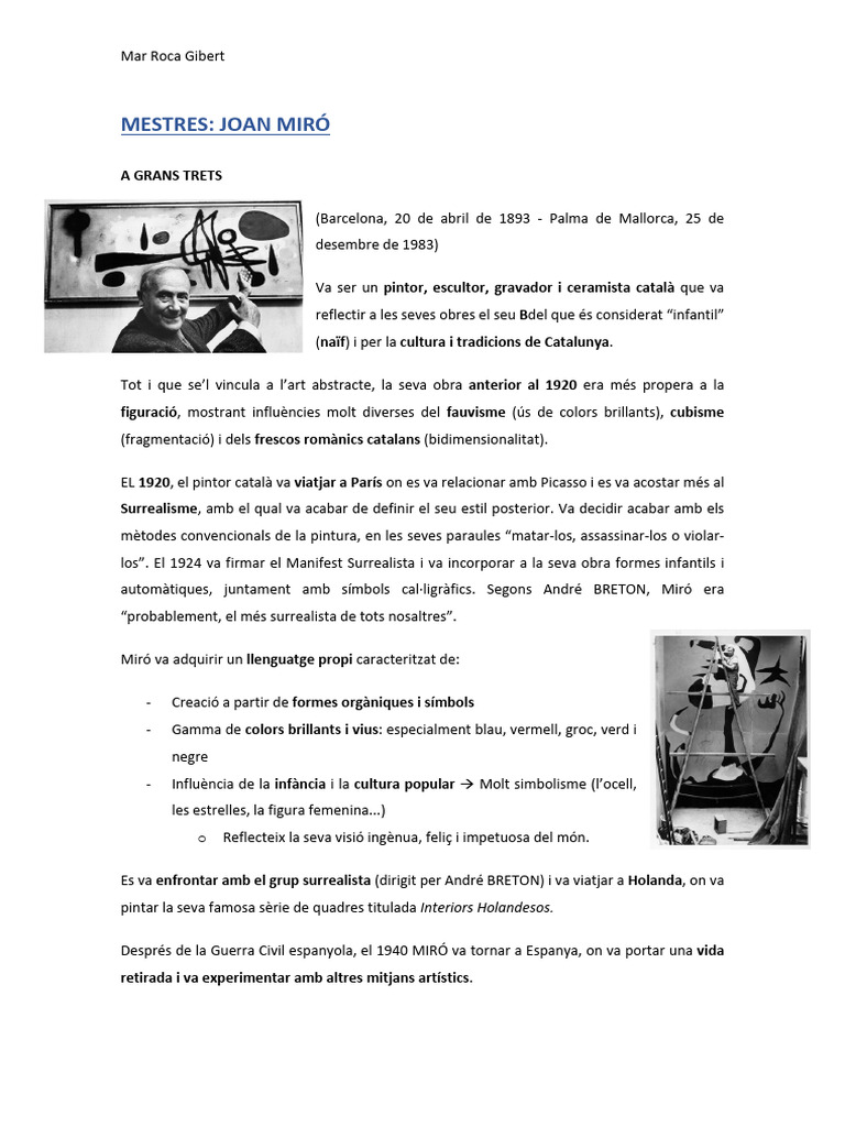 Joan Miro - Document - Mar Roca | PDF