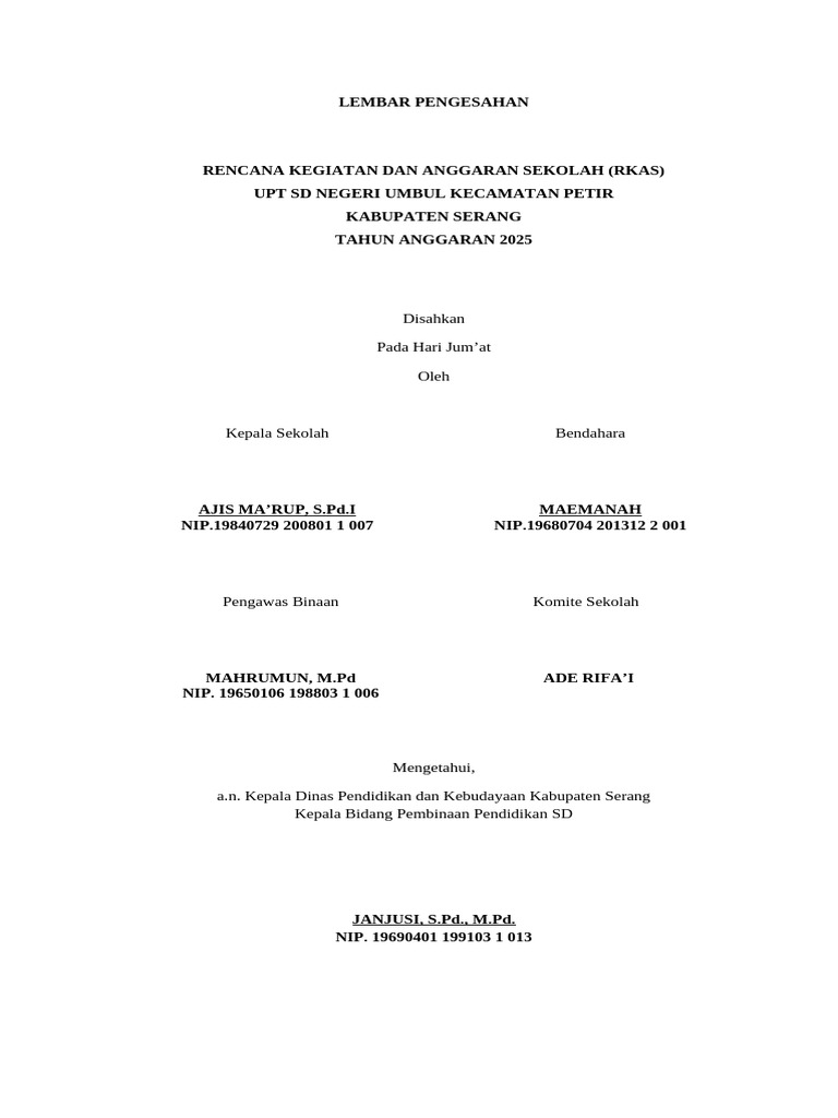 Lembar Pengesahan Rkas | PDF