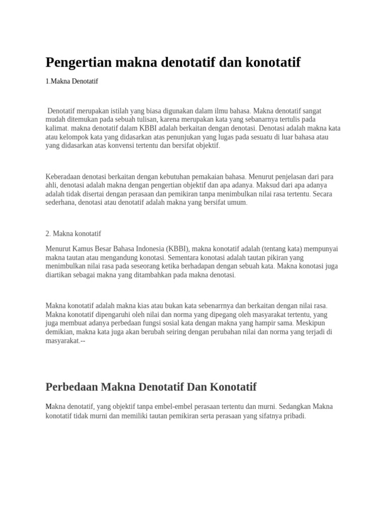 Pengertian Makna Denotatif Dan Konotatif | PDF