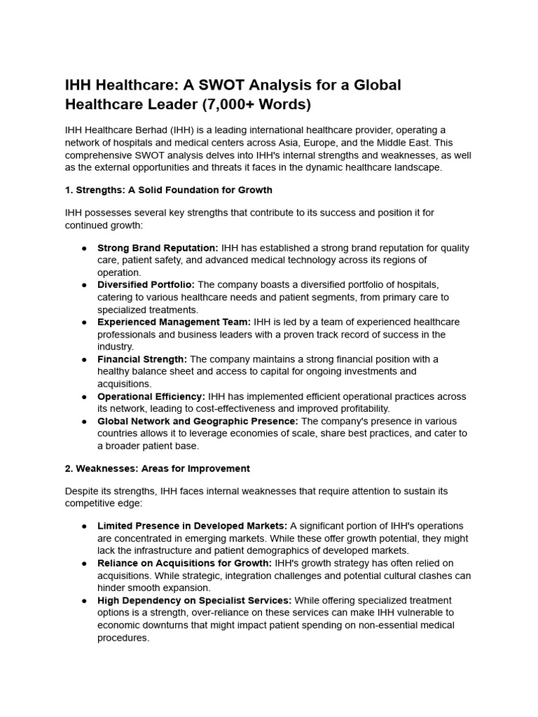 IHH Healthcare A SWOT Analysis For A Global PDF | PDF | Health Care ...