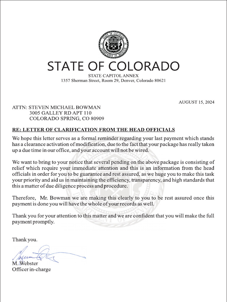 Colorado Immigration Letter of Clarification | PDF