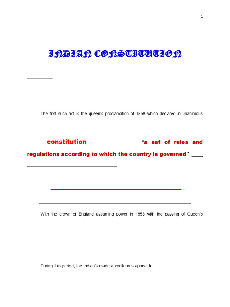 UNIT 1 Introduction To Indian Constitution | PDF | Constitutional ...
