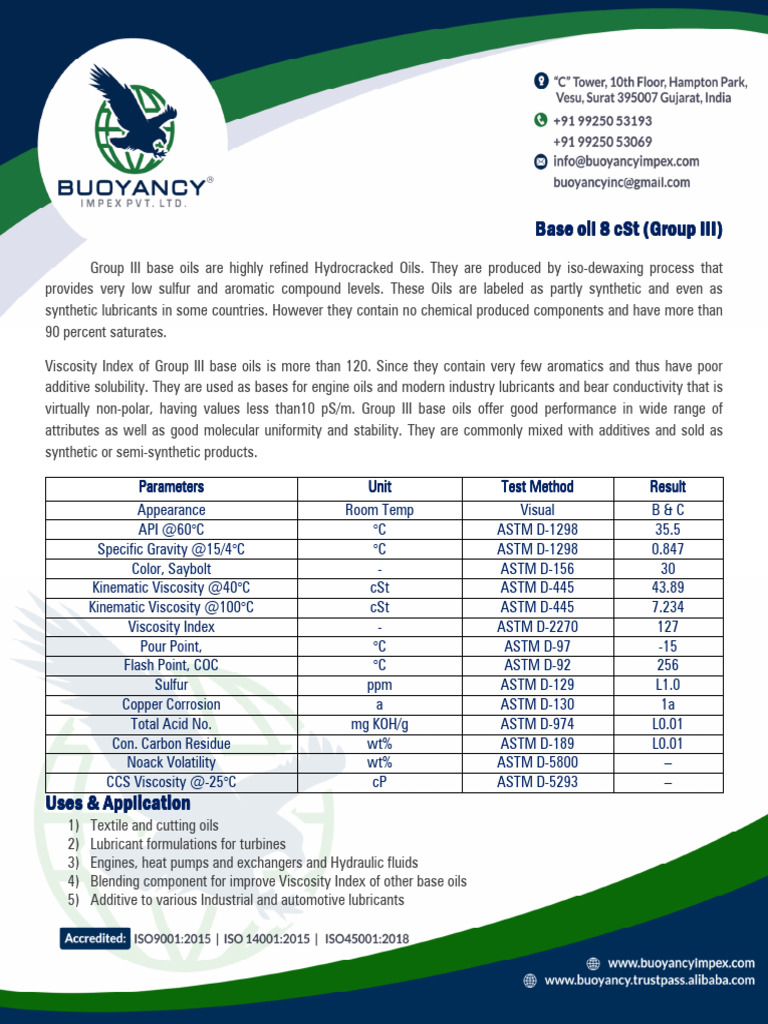 8 CST Group III Base Oil | PDF | Viscosity | Soft Matter