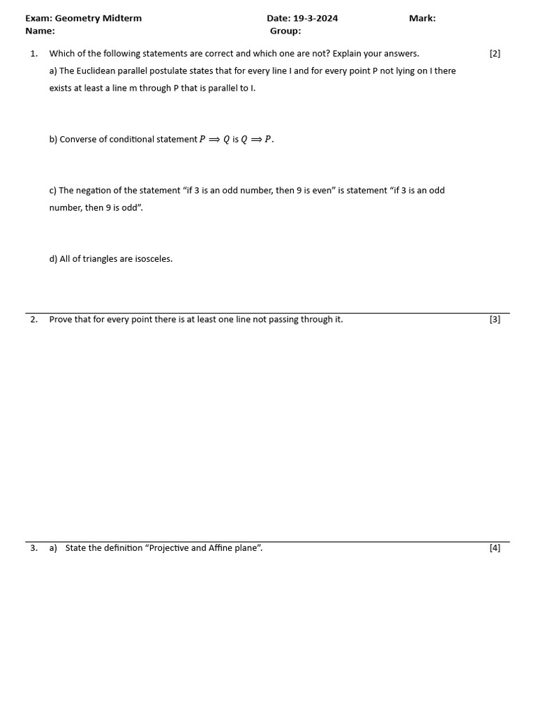 Geometry Midterm Exam | PDF