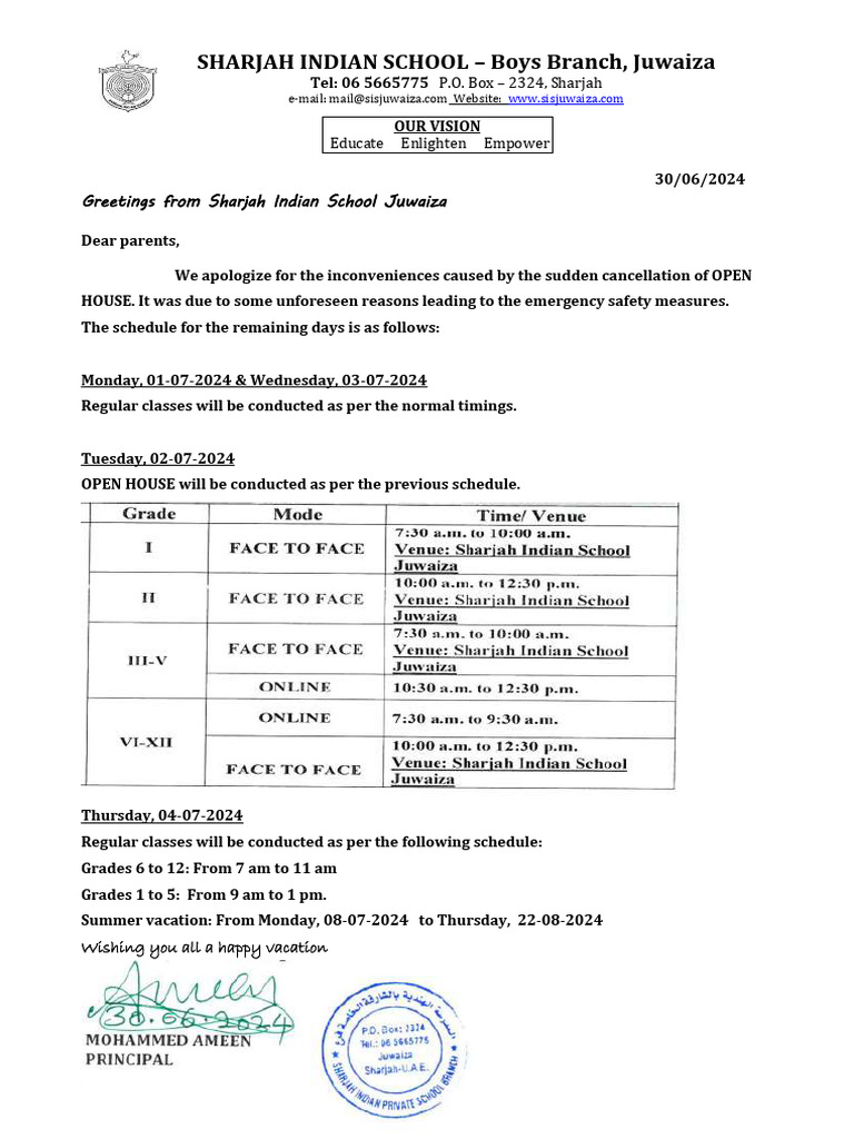 Sharjah Indian School Juwaiza Update | PDF