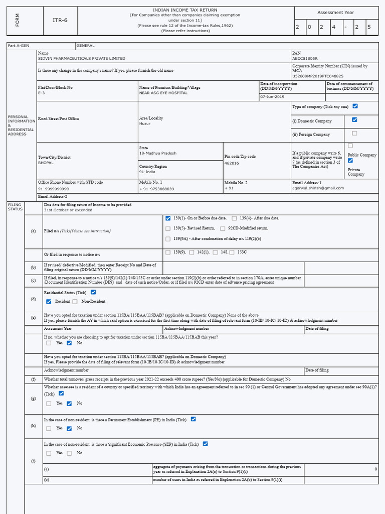 ITR-6 Filing Guidelines for Companies | PDF | Debt | Payments