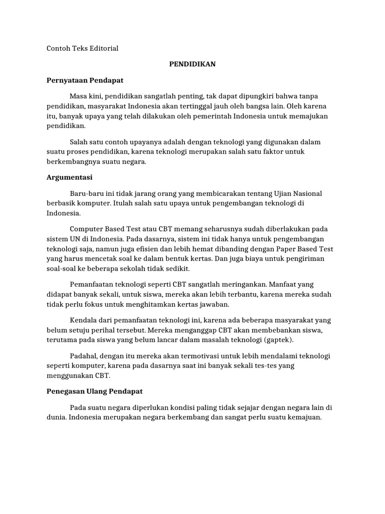 Contoh Teks Editorial Pendidikan | PDF