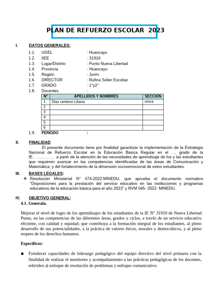 Plan de Refuerzo Escolar 2023 | PDF | Números | Sustracción
