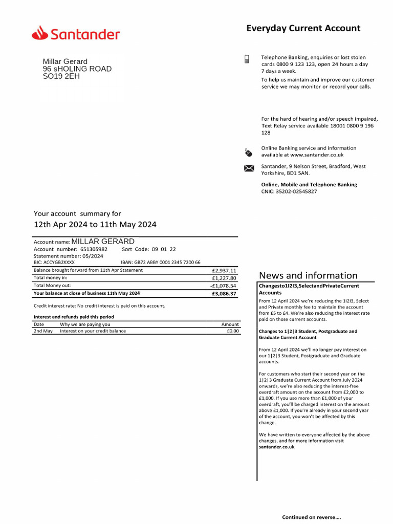 UK Santander Bank Statement | PDF