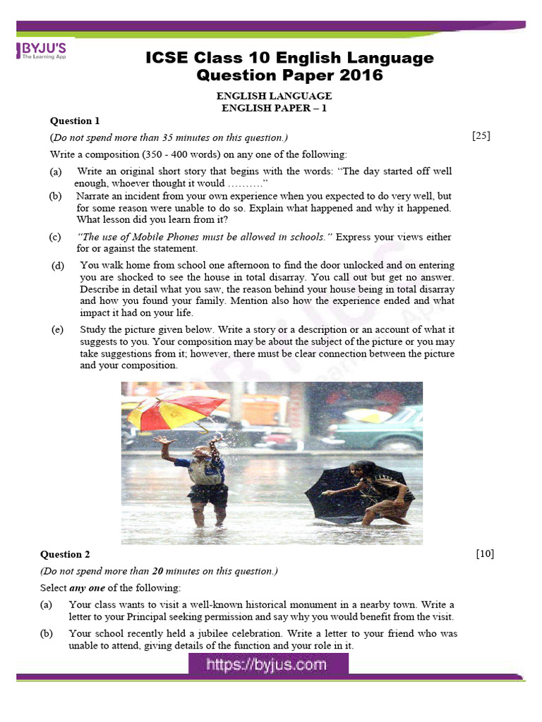 English Language Exam Paper | PDF | Question
