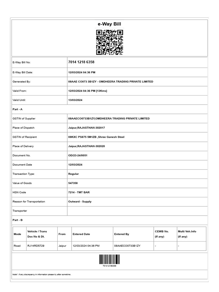 E-Way Bill OD 0051 | PDF