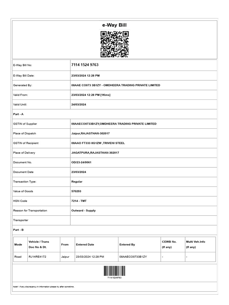 E-Way Bill OD 0061 | PDF