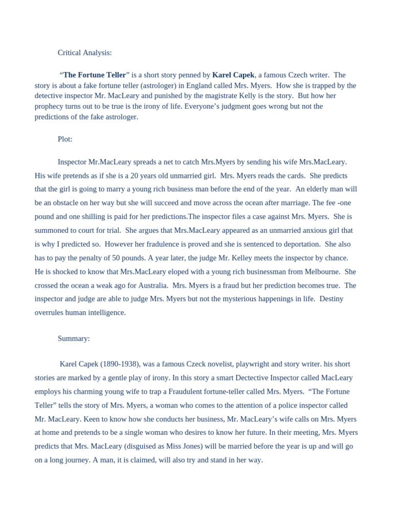 The Fortune Teller's Ironic Prophecy | PDF