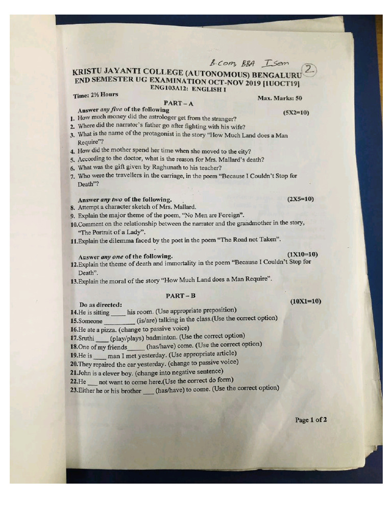 Bcom English PYQ | PDF