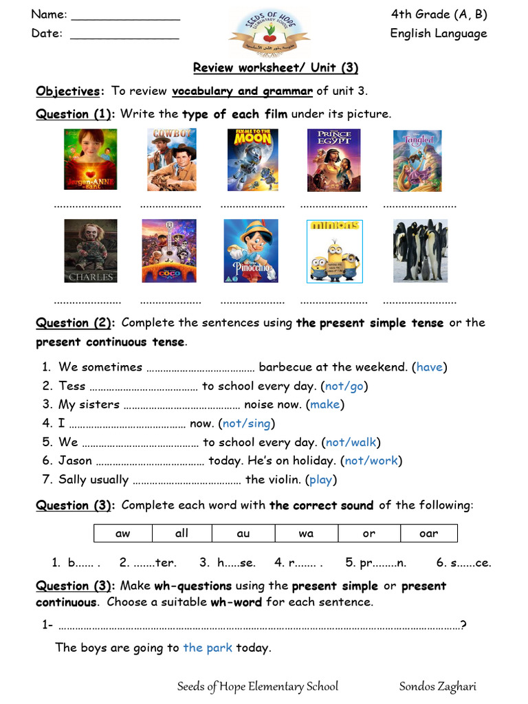 4th Grade English Review Worksheet | PDF | Linguistics | Human ...