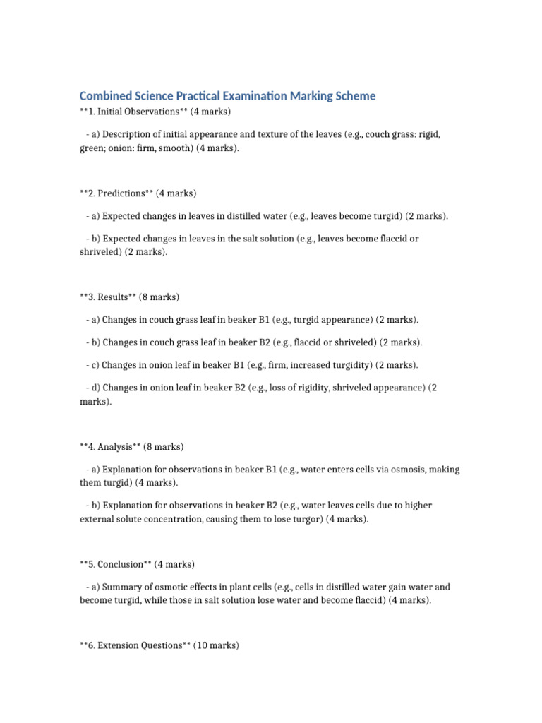 Combined Science Practical Marking Scheme | PDF