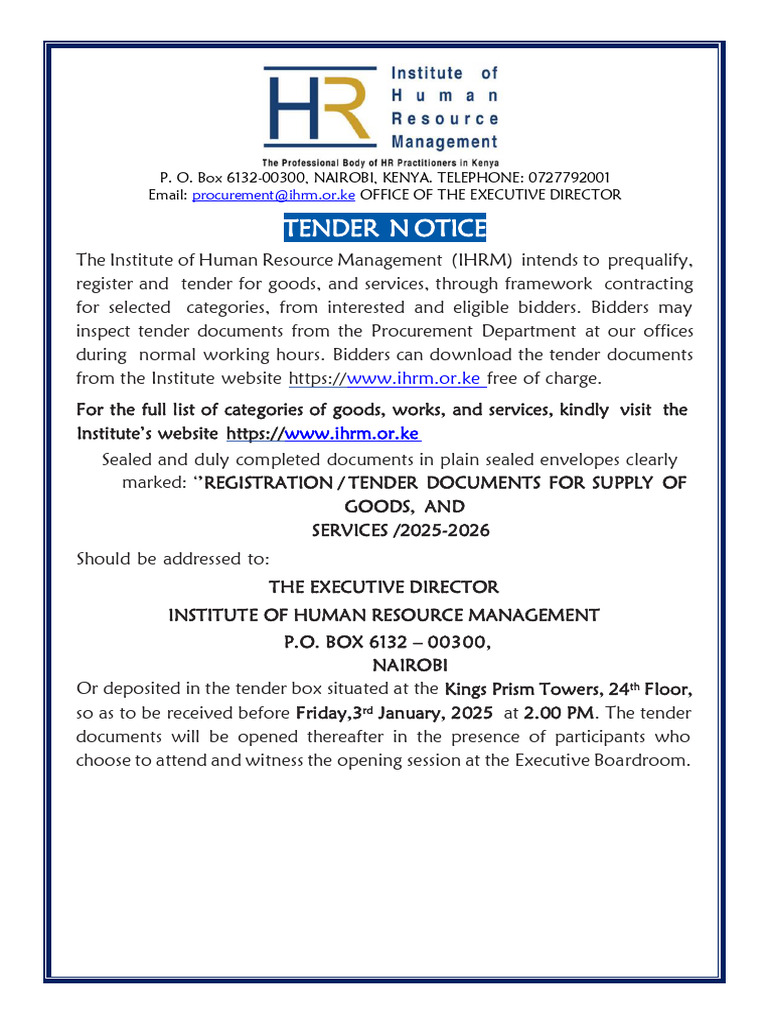 IHRM Supplier Registration 2025-2026 | PDF