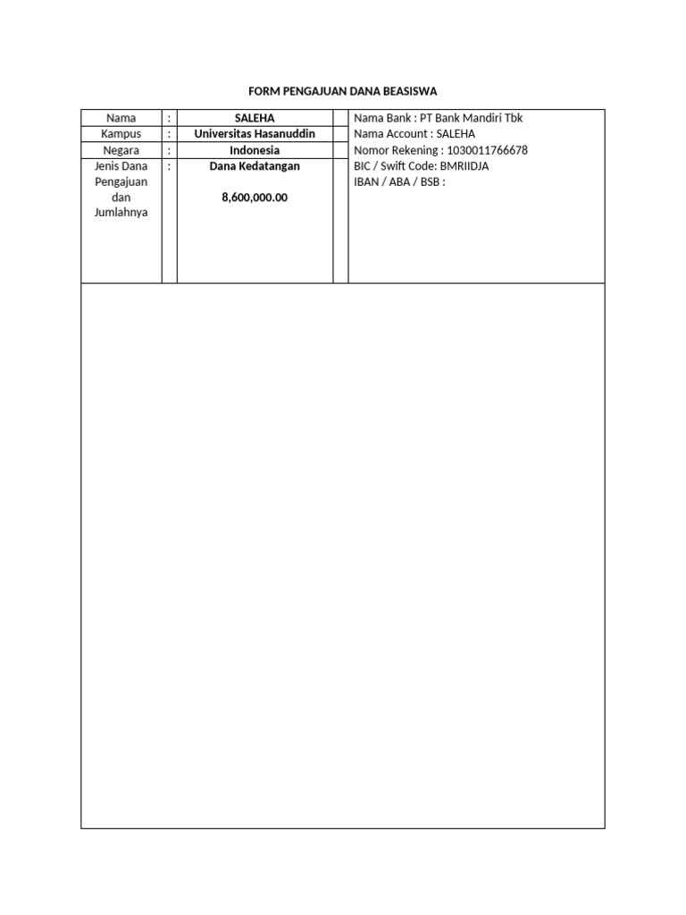 Form Pengajuan Dana - SALEHA | PDF