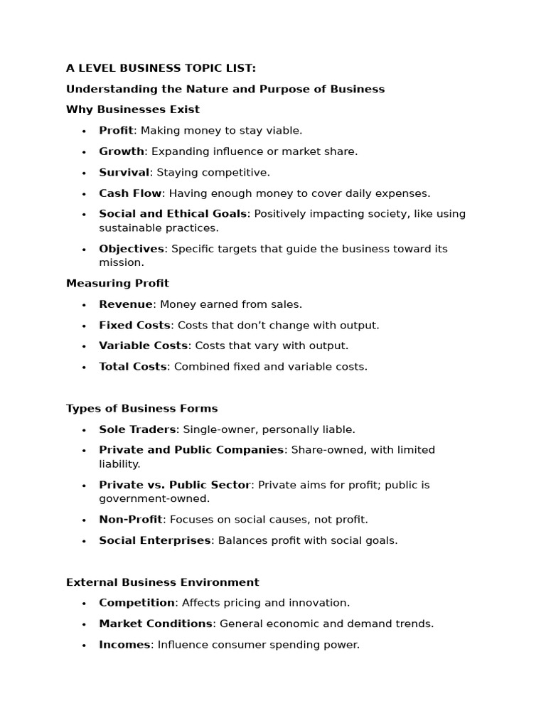 Business Topic List | PDF