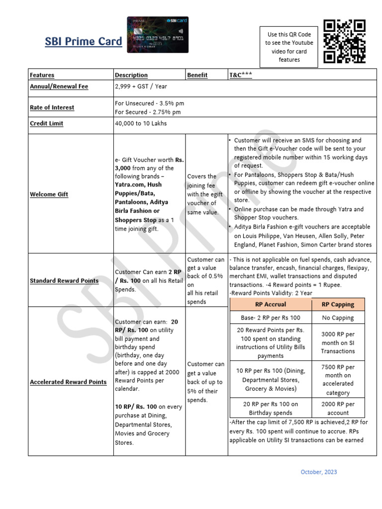 SBI Prime Card Features and Benefits | PDF | Credit Card | Airport Lounge
