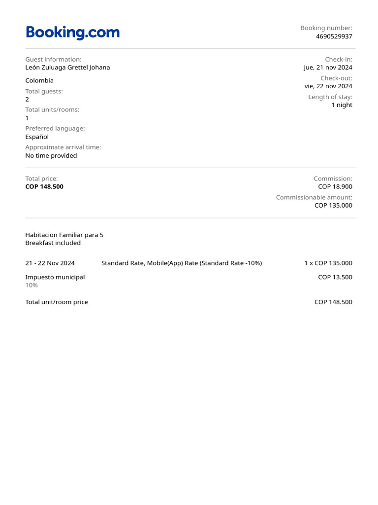 Booking Number | PDF