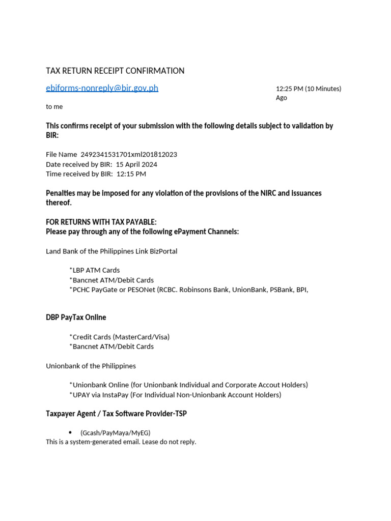 Tax Return Receipt Confirmatio1 | PDF