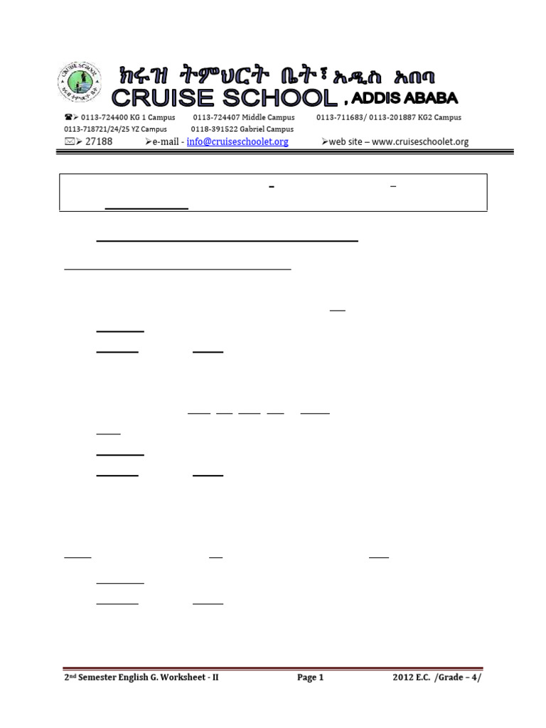 English Grade 4 Worksheet 1 | PDF | Plural | English Language