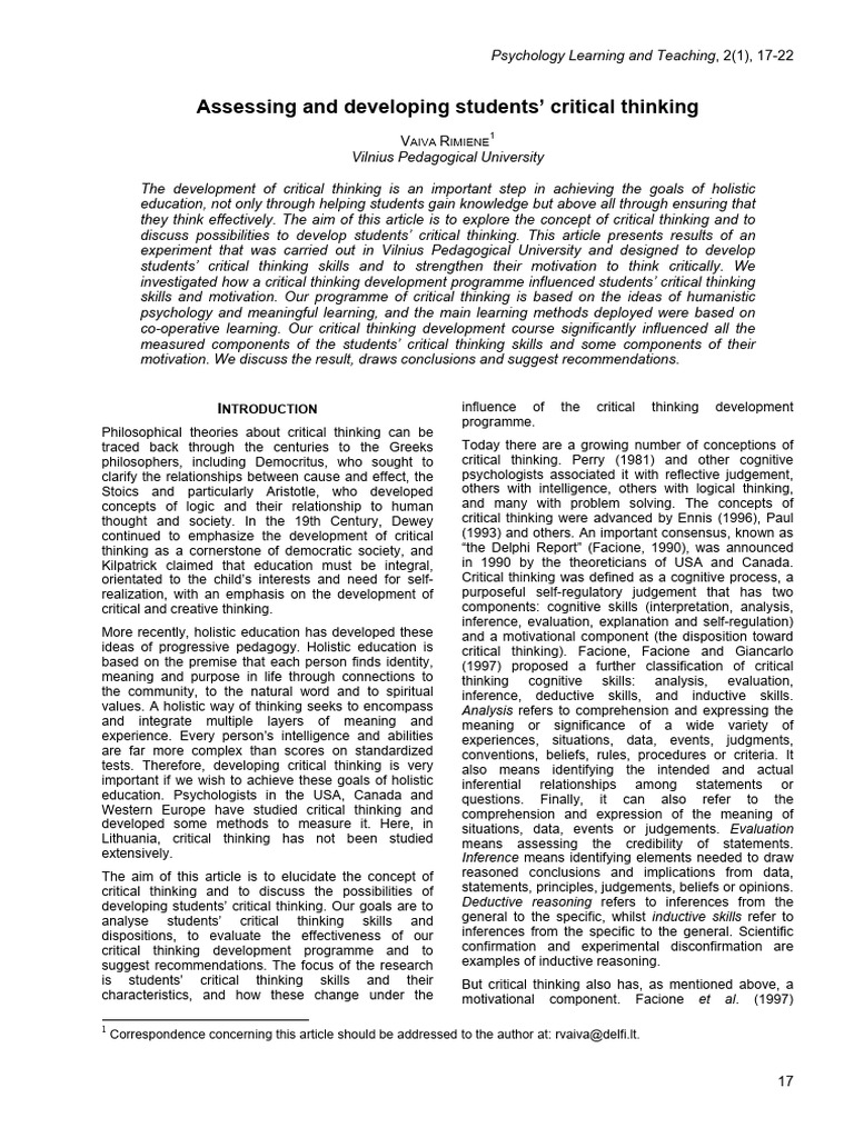 Assessing Students CT | PDF | Critical Thinking | Thought