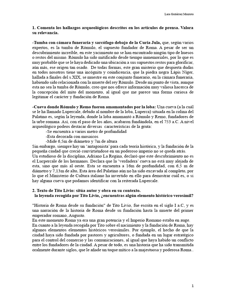 Las Fuentes Sobre El Origen de Roma. Entre El Mito y La Historia | PDF ...