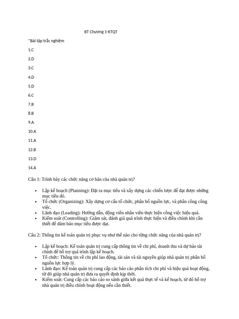 BT Chương 1-KTQT | PDF