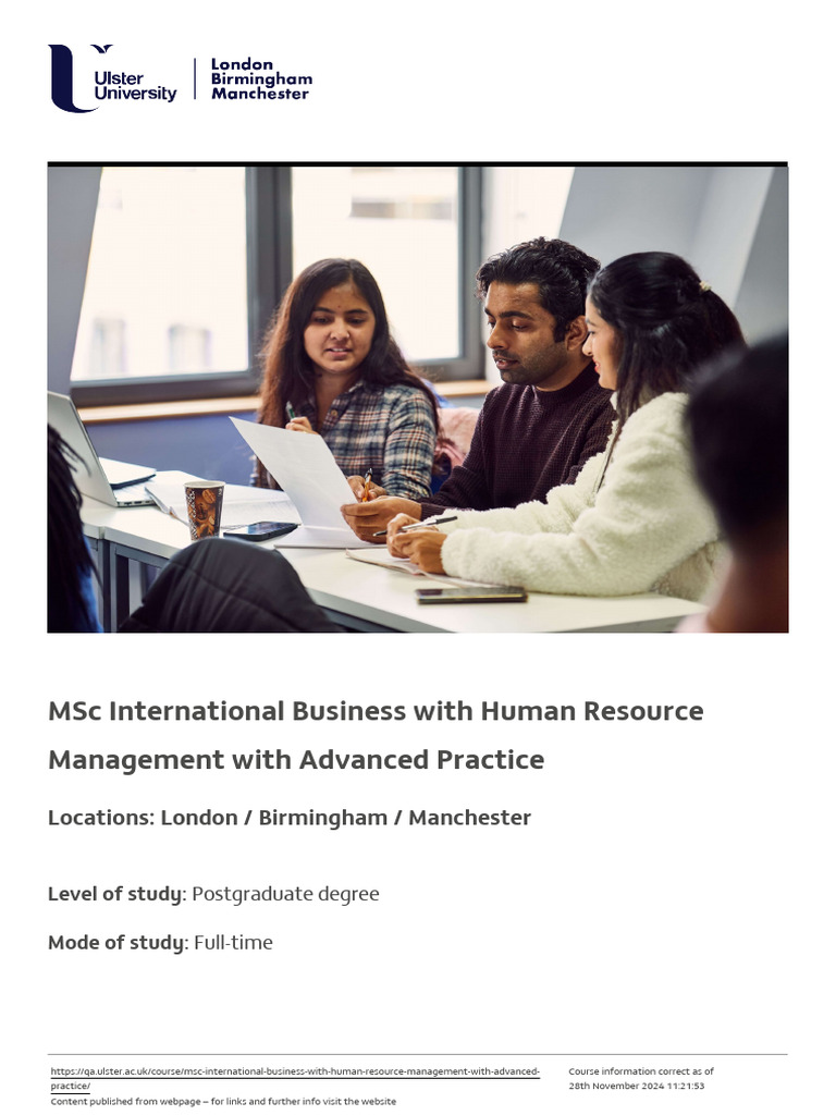 MSC International Business With Human Resource Management With Advanced ...