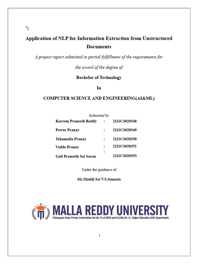 Application Of Nlp For Information Extraction From Unstructured Documents Pdf Machine