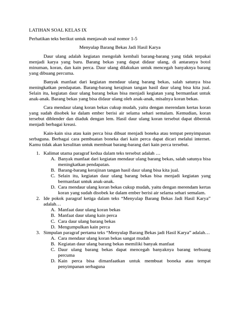 Latihan Soal Kelas Ix Bindo | PDF