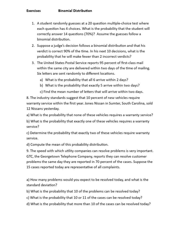 Exercises Binomial | PDF