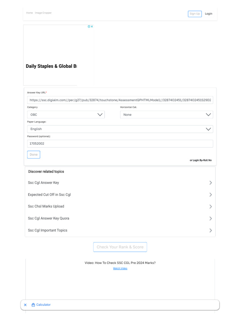 SSC CGL Pre 2024 Marks, and Rank Calculator by Answer Key URL ...