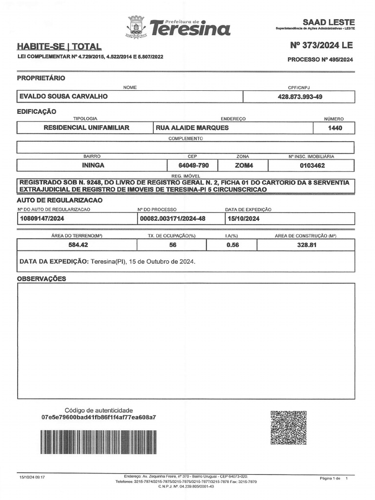 Exemplo - Habite-Se | PDF
