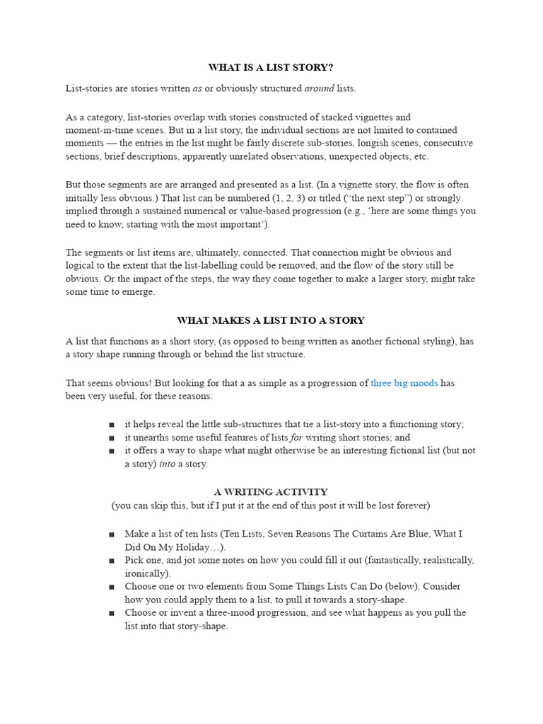 Story List of Listing | PDF