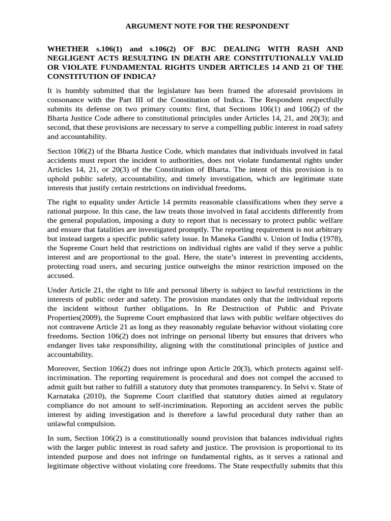 Argument Note For Respondent | PDF | Self Incrimination | Supreme Court ...