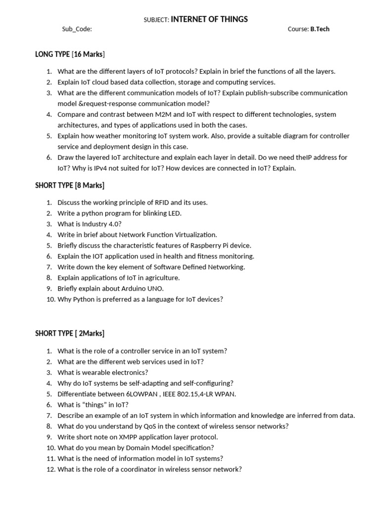 IOT Assignment Questions | PDF