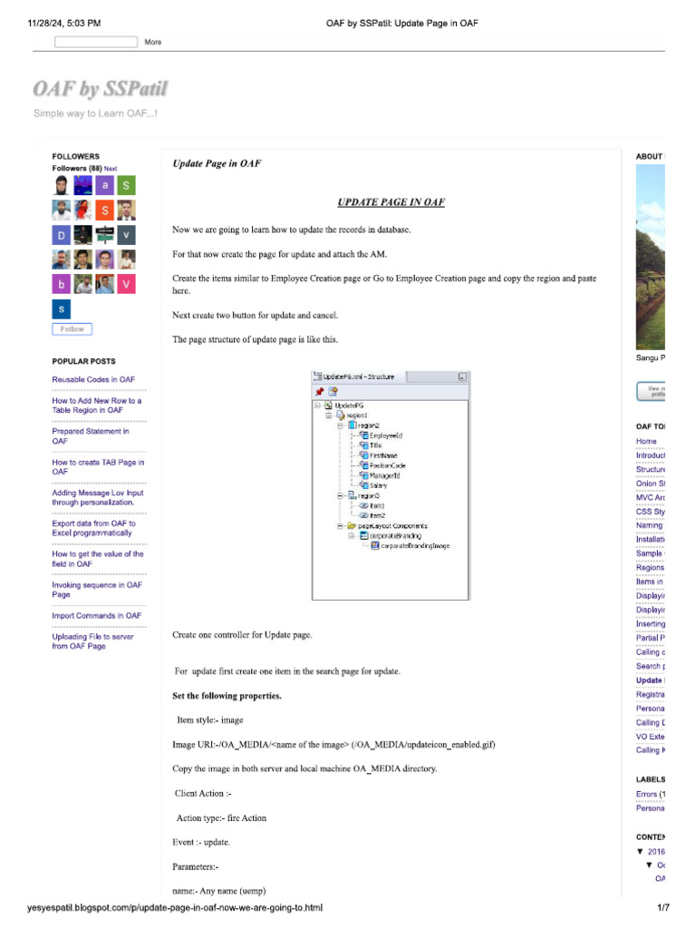 Update Page in OAF | PDF