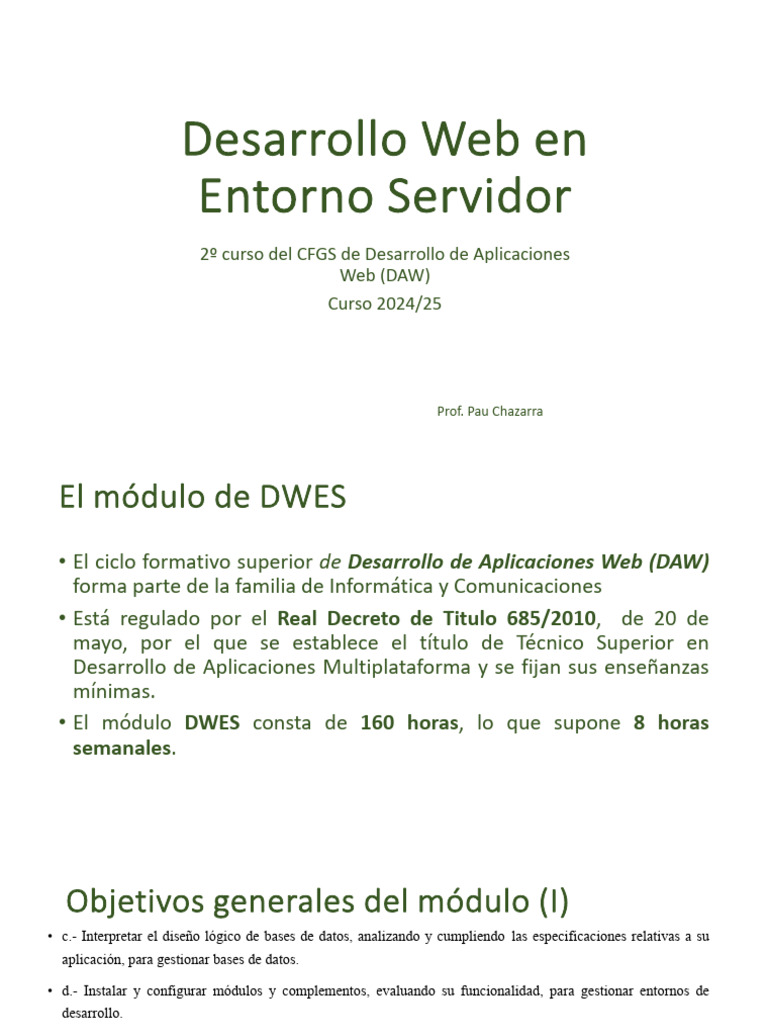 Desarrollo Web en Entorno Servidor DAW | PDF | Aplicación web | Red mundial