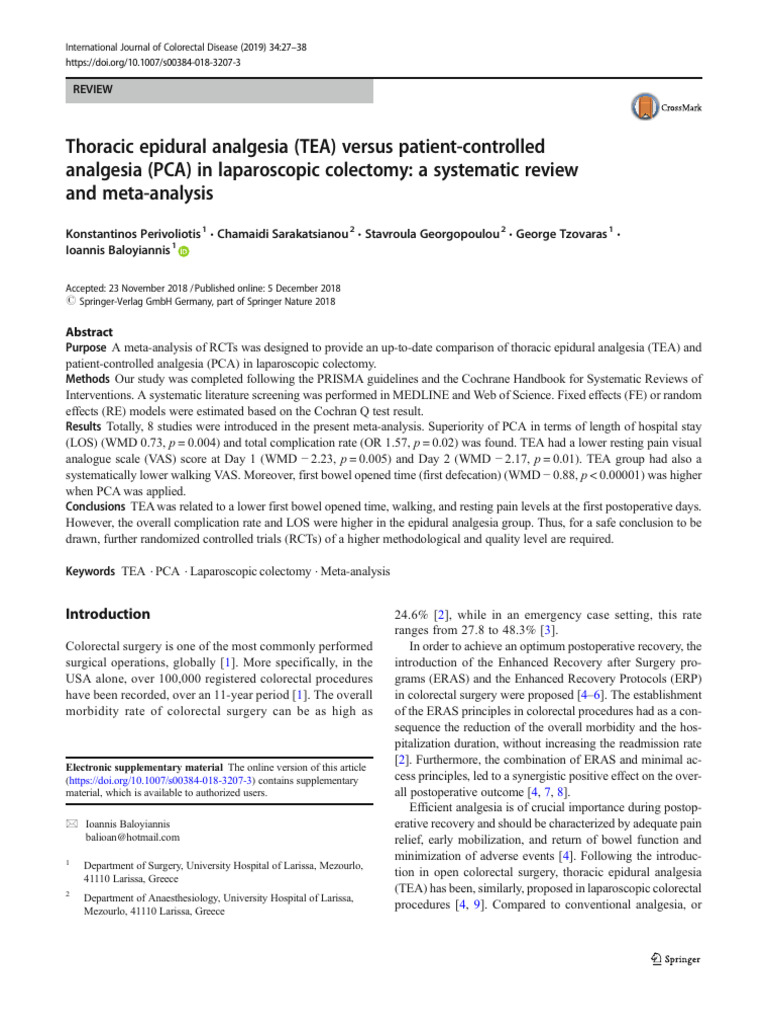TEA Vs PCA Perivoliotis Et Al | PDF | Meta Analysis | Statistical Analysis