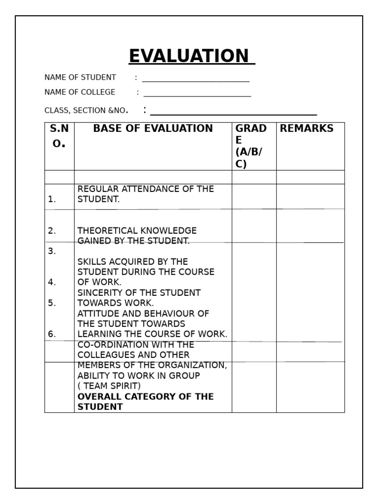 Evaluation Form | PDF
