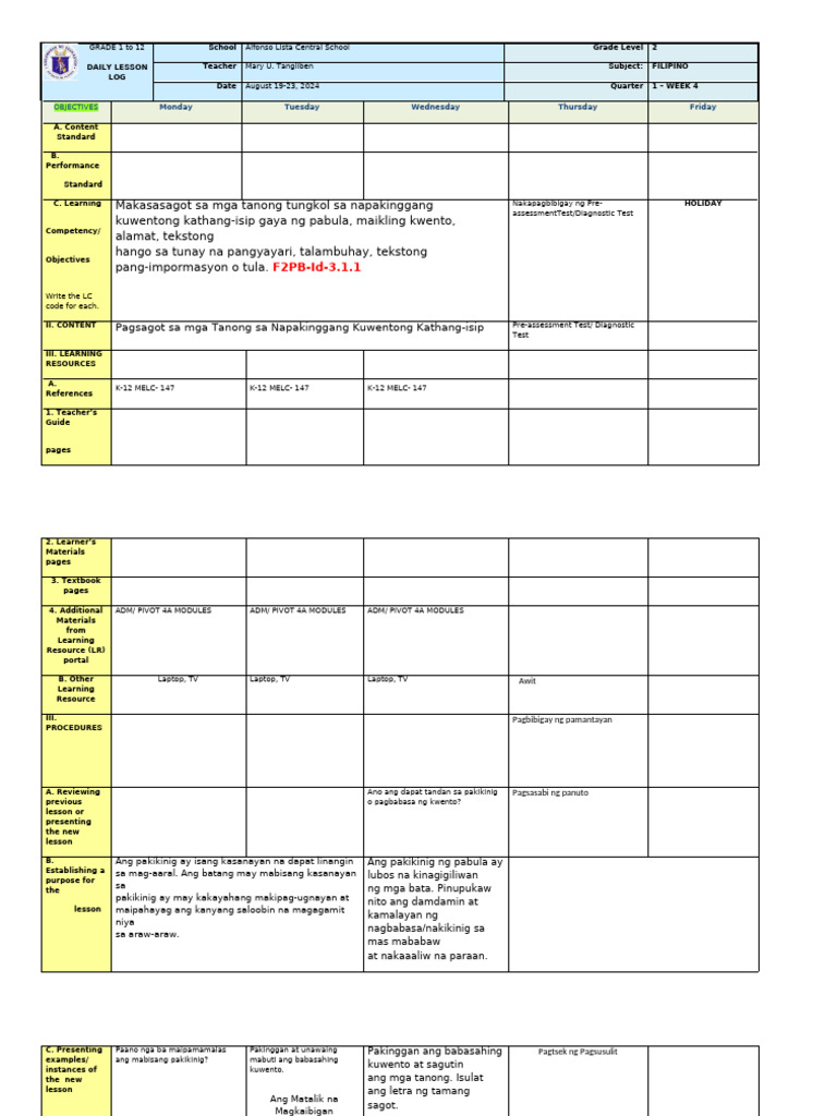 WEEK4 DLL FILIPINO | PDF