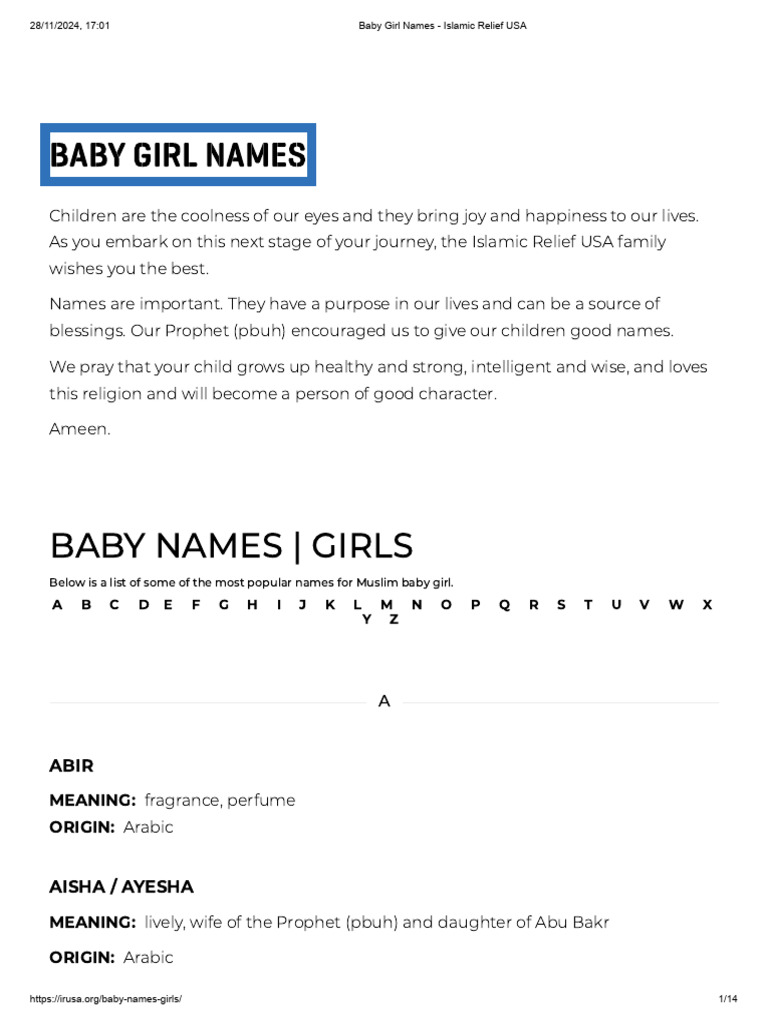 Baby Girl Names - Islamic Relief USA | PDF