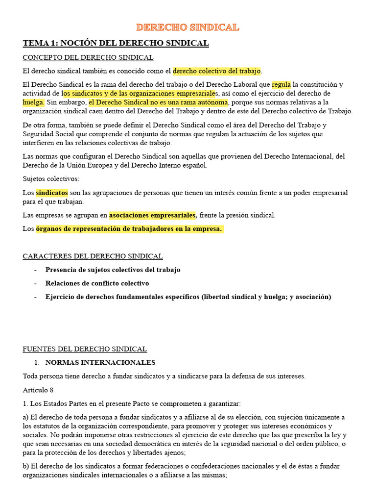 Derecho Sindical t1 | PDF | Sindicato | Derecho laboral