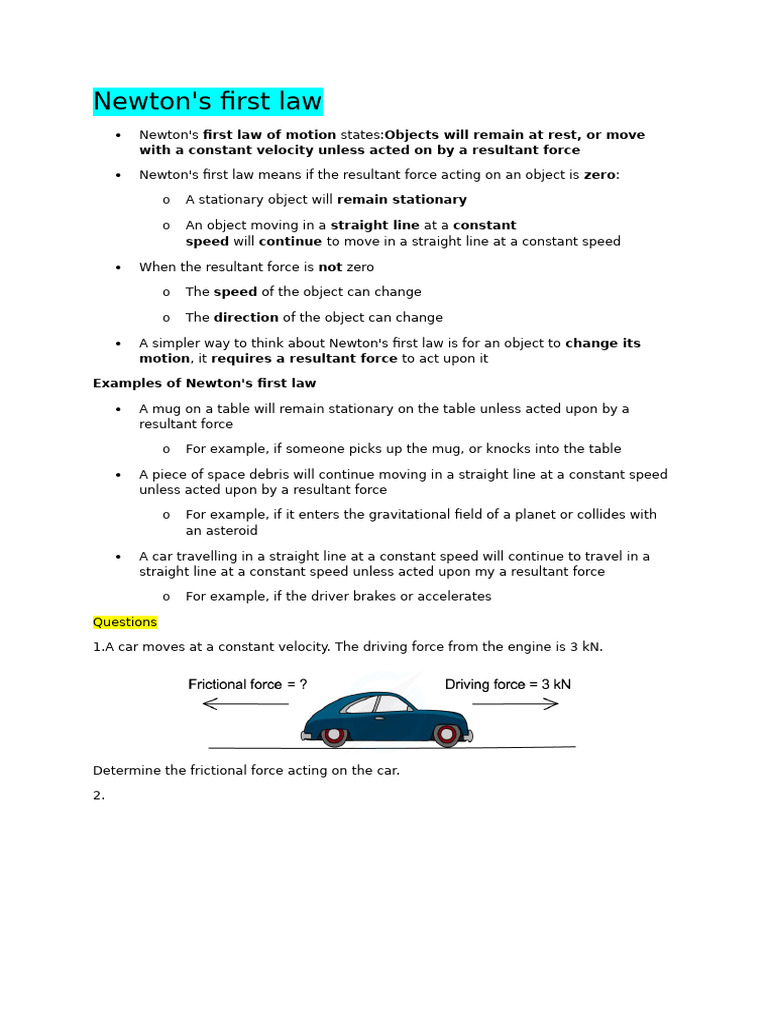 Notes - Newtons First Law | PDF