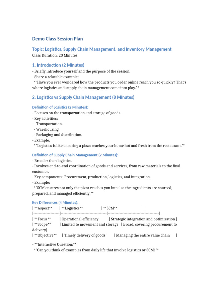 Demo Class Session Logistics SCM | PDF | Supply Chain Management ...
