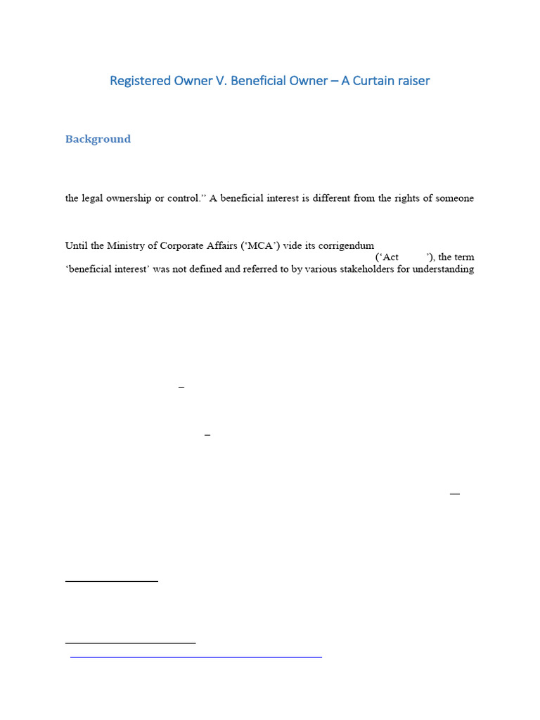 Registered Owner vs. Benefical Owner A Curtain Raiser Word File | PDF ...